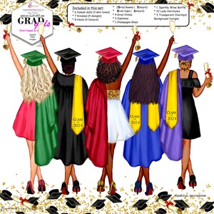 Graduation Girls 2024 Custom Clip Art Pack. Grad Gowns, Caps, Stoles ...