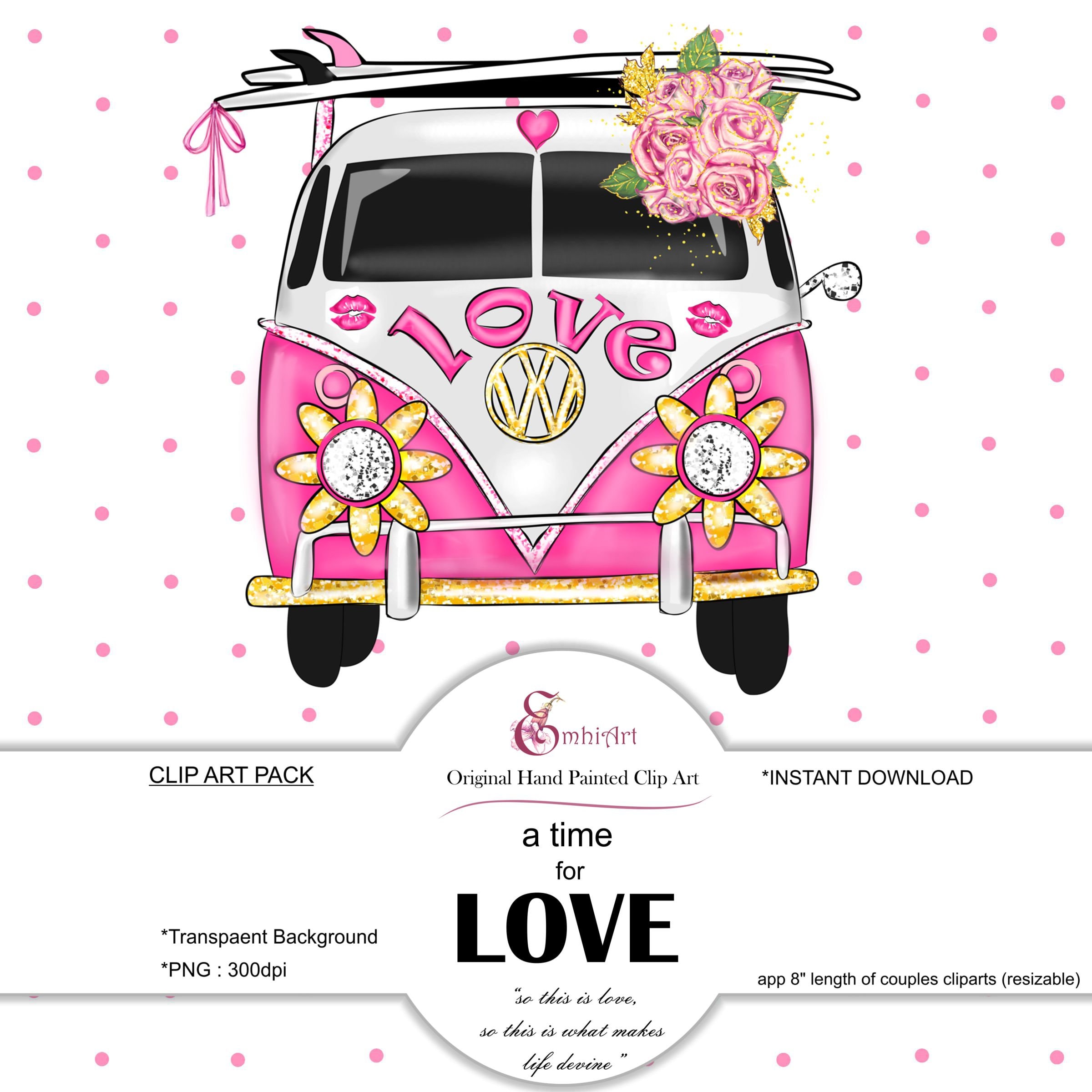 Romantic Couple Clip Art Pack. VW Love Bus Ocean | Etsy