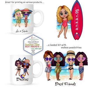 Chibi Best Friend Custom Clipart Bundle.custom Hair and Skin.beach ...