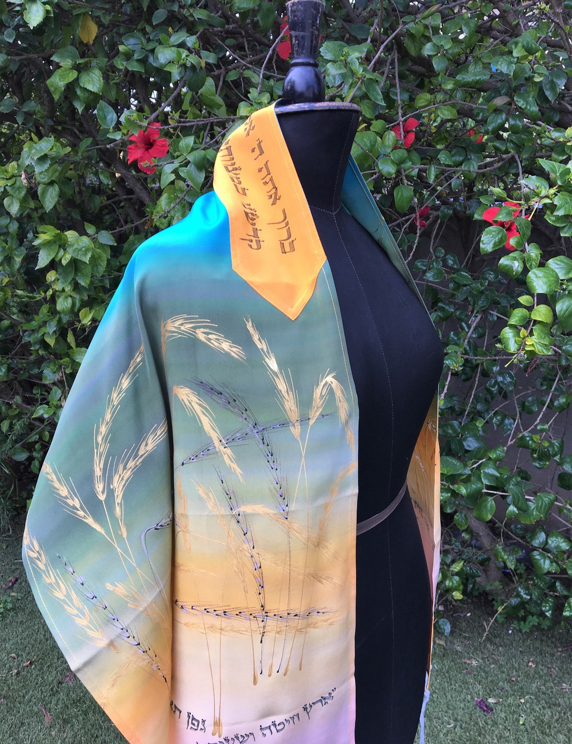 Golden Wheat Hand Painted Womens Prayer Shawl. on the Background Colors ...
