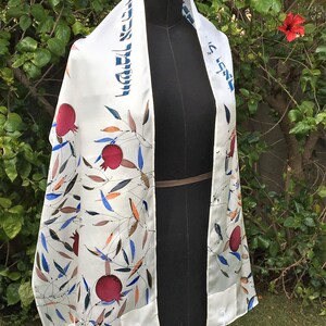 Personalized Silk Tallit With Pomegranate and Colorful Leaf Design ...