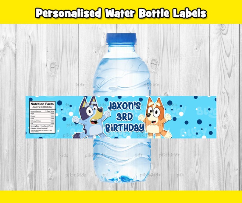 12x Bluey Customised Water Bottle Labels Stickers Personalised | Etsy ...