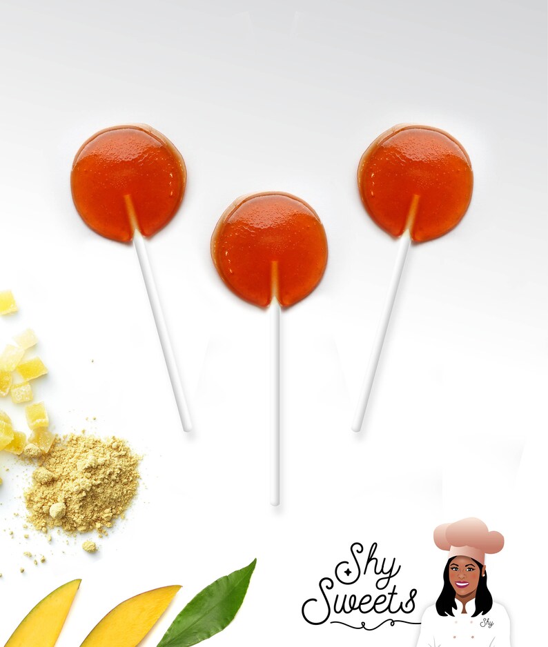 Mango Ginger Lollipops Set of 10 Gourmet Organic Fruit Pops Clear Round Wedding Bridal Shower ...