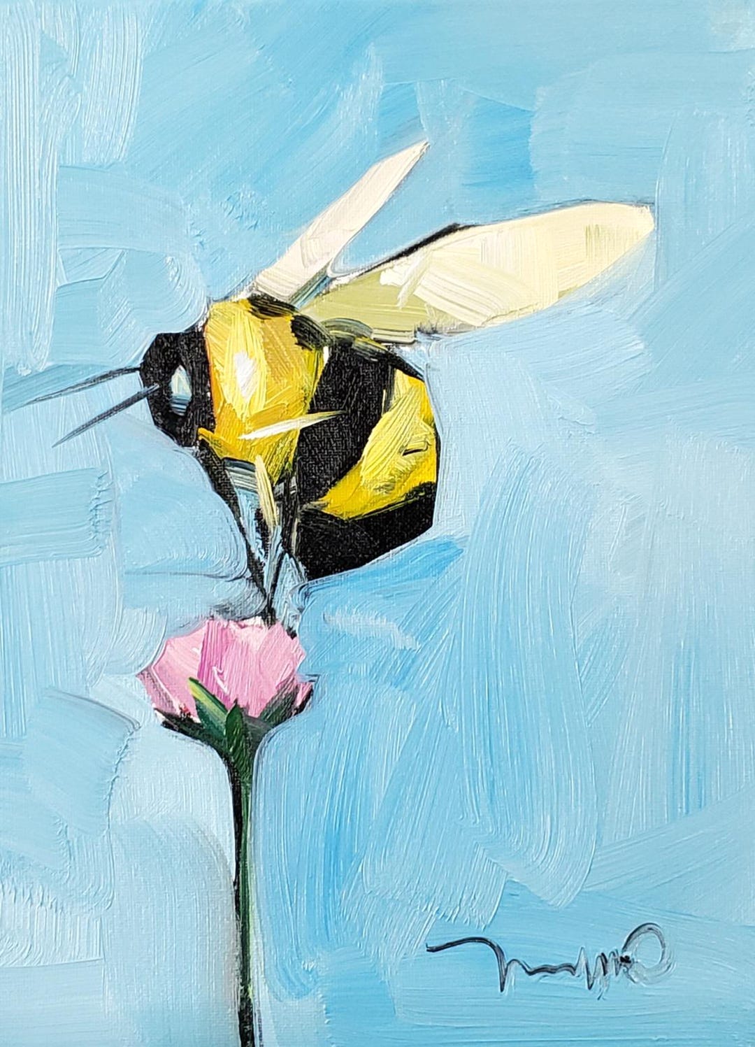 Big Bumblebee Pink Flower Canvas PRINT of Painting by Artist Jose ...
