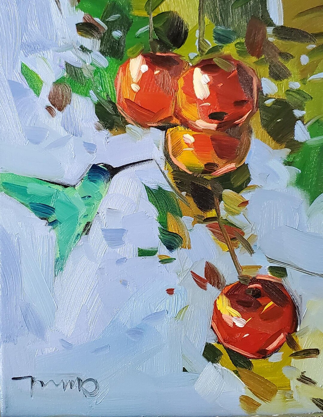 Minimalist Red Apples Bird Art PRINT of Painting by Artist Jose ...