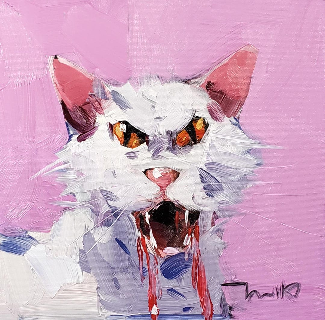 Killer Cat Art PRINT of an Oil Painting by Artist Jose Trujillo 16x16 ...