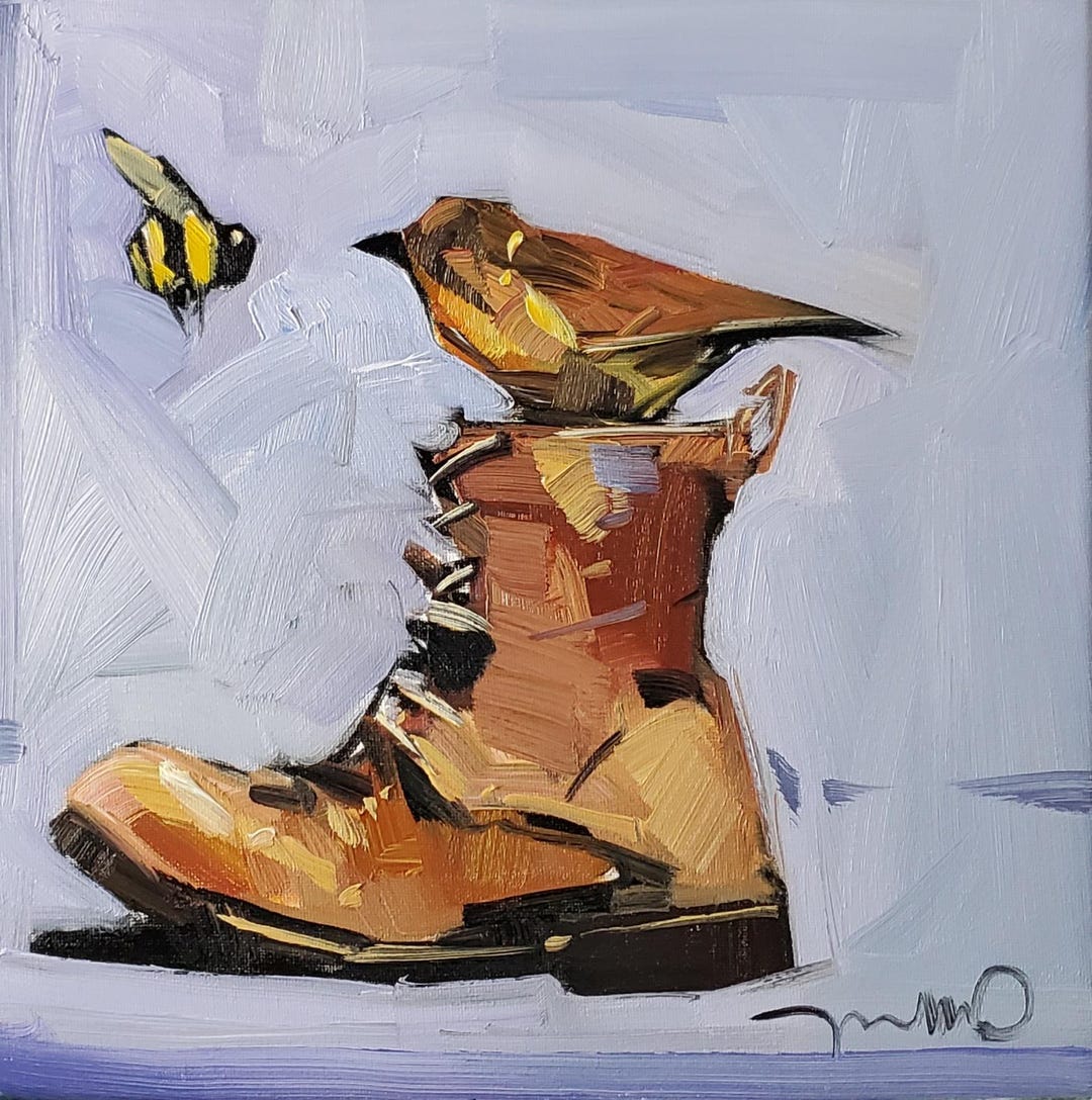 Old Boot Finch Art PRINT of Artwork by Artist Jose Trujillo 16x16 - Etsy