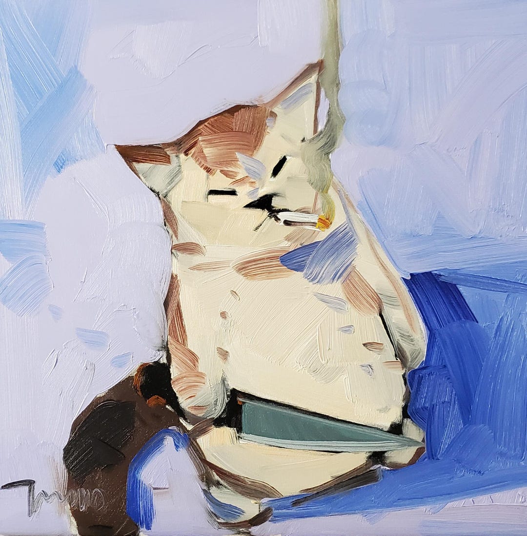 Jose Trujillo Large 16x16" Canvas Print Impressionist Cool Cat - Etsy