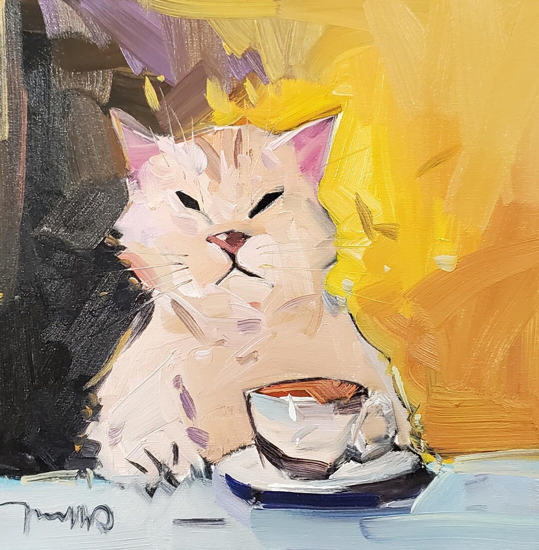 Cat Table Cafe Art PRINT of an Oil Painting by Artist Jose Trujillo ...