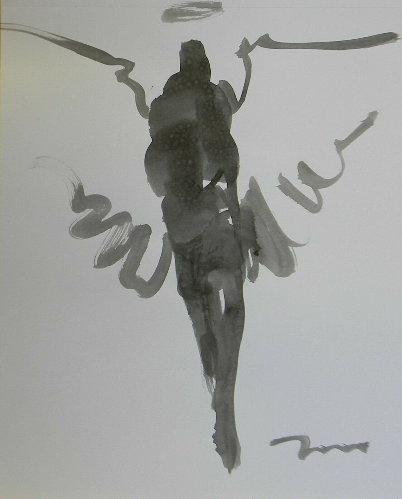 Collectible ABSTRACT Expressionism Ink Wash 14x17 Angel Figures JOSE ...