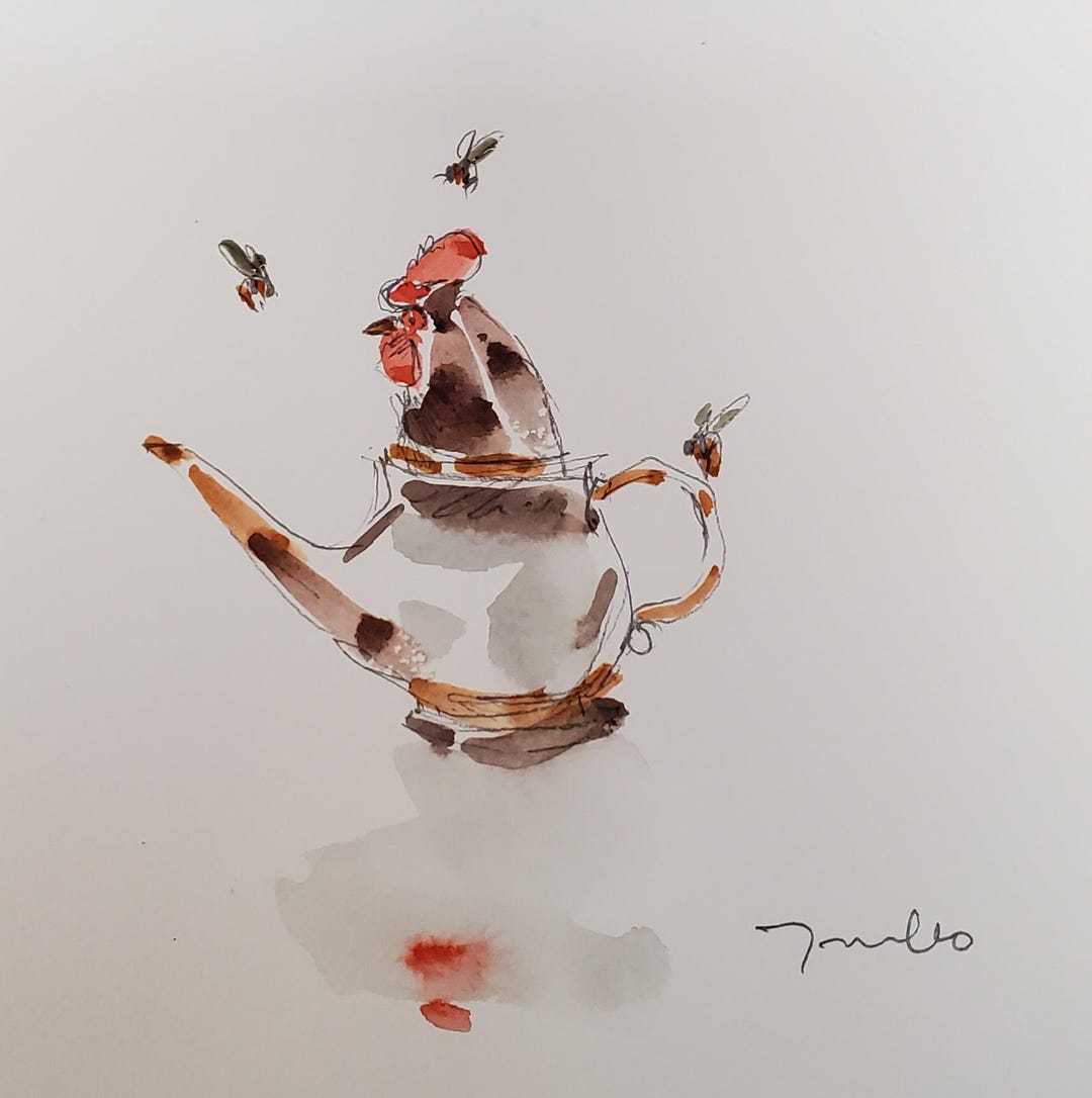 Teapot Chicken PRINT of Watercolor Painting by Artist Jose Trujillo ...