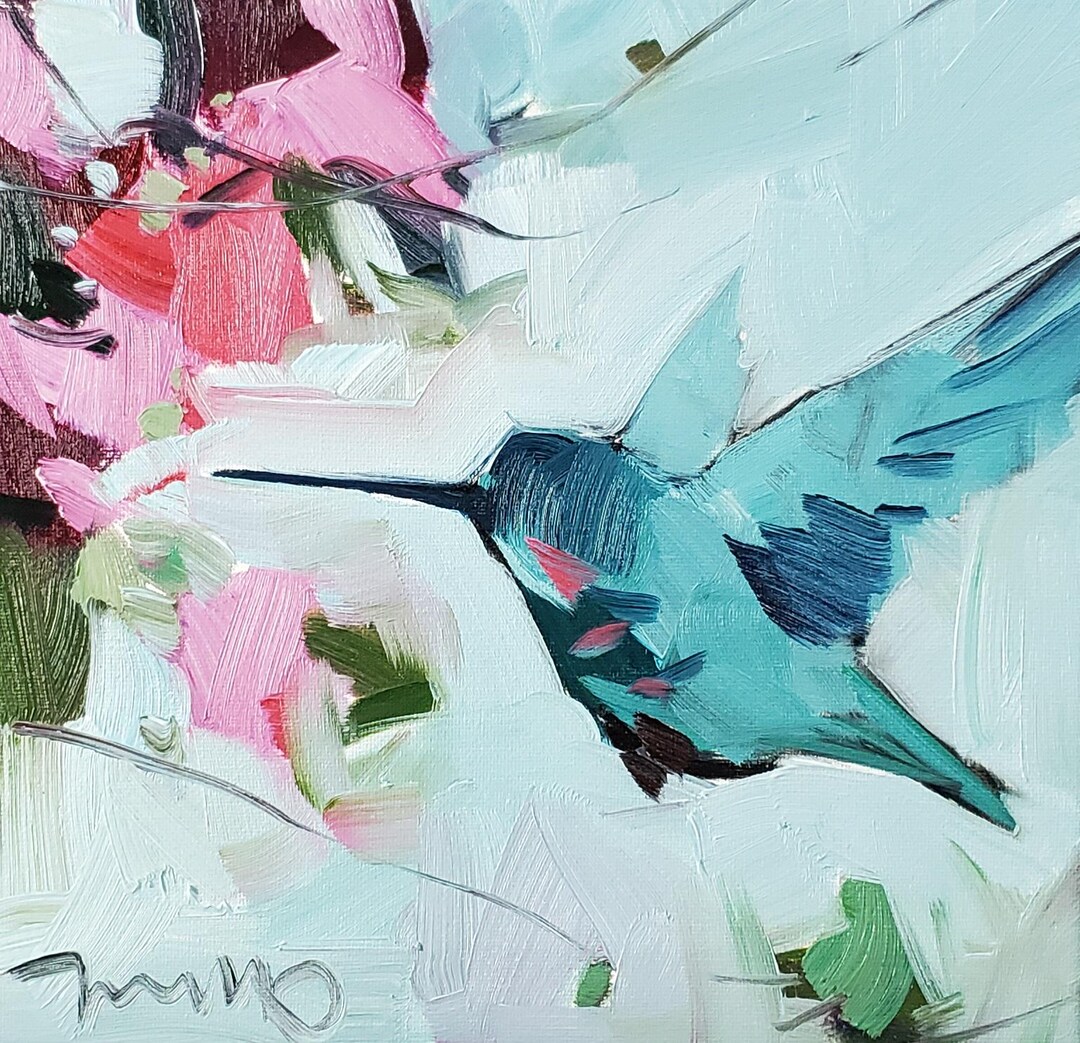 Jose Trujillo Large 16x16" Canvas Print Impressionist Blue Bird With ...