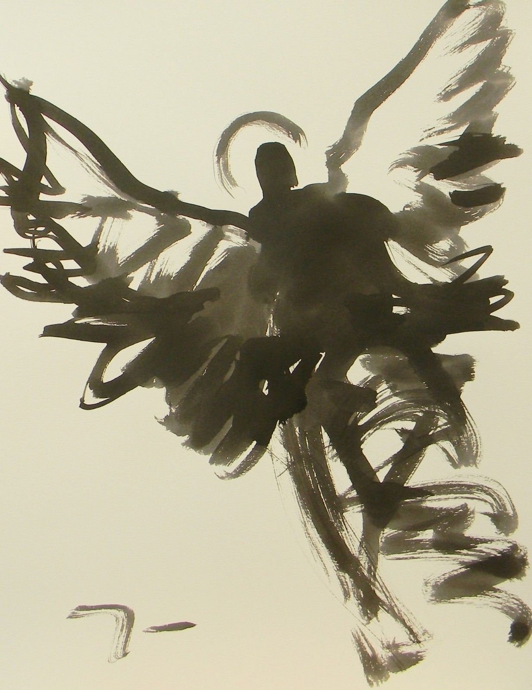 Jose Trujillo Abstract Expressionist Ink Wash Angel Wings Flying ...