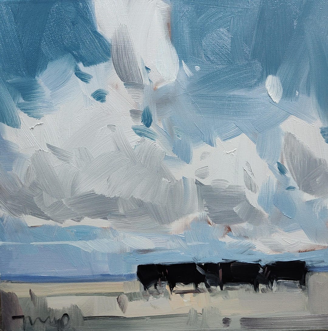 Jose Trujillo Large 16x16" Canvas Print Impressionist Cattle Landscape ...