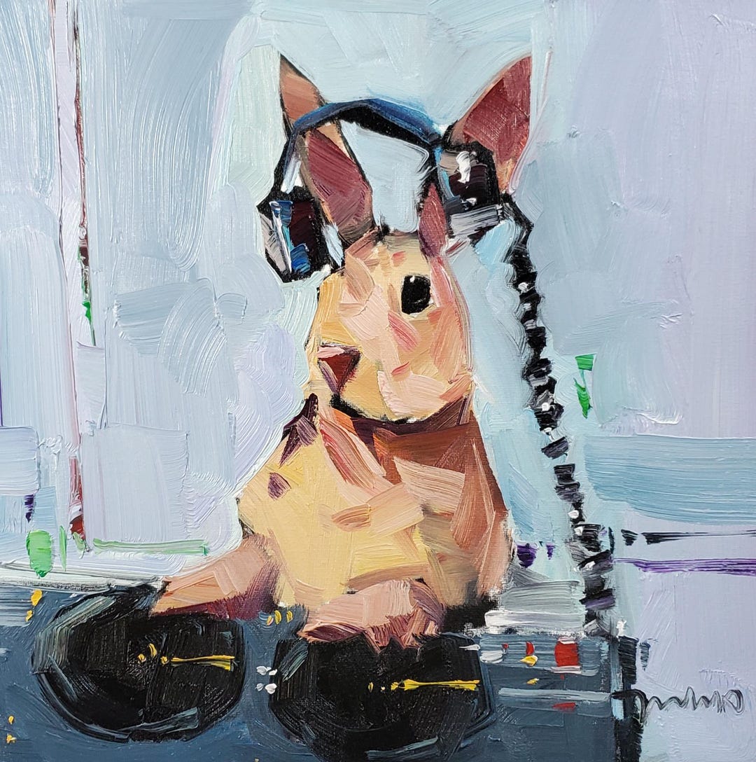 Rabbit DJ Art PRINT of an Oil Painting by Artist Jose Trujillo 16x16 - Etsy
