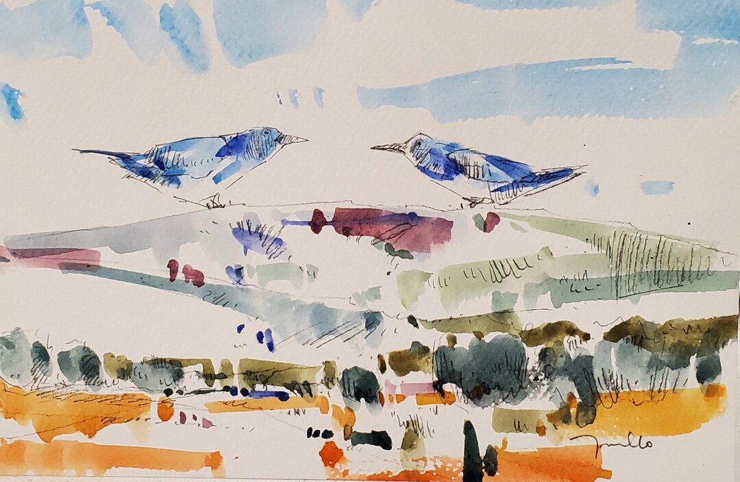 Giant Birds Landscape Art PRINT of Watercolor Painting by Artist Jose ...