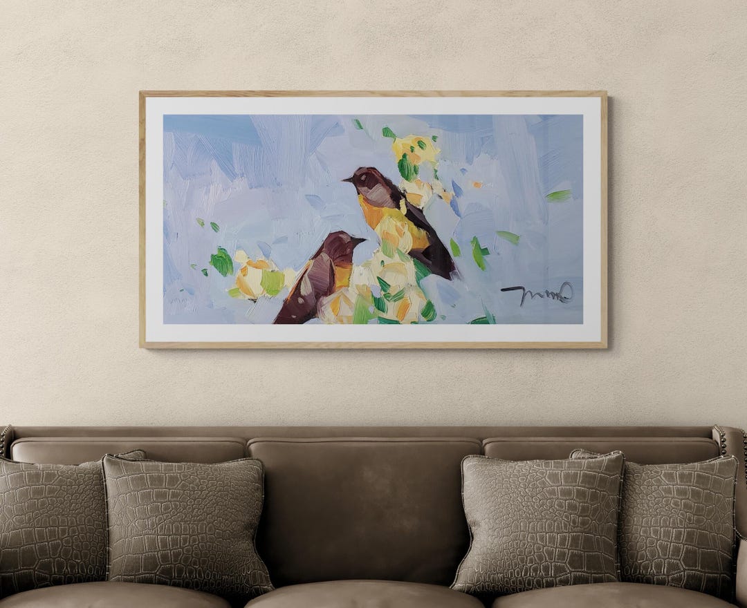 Large 24x48 Birds Flowers Art PRINT of Painting by Impressionist Artist ...