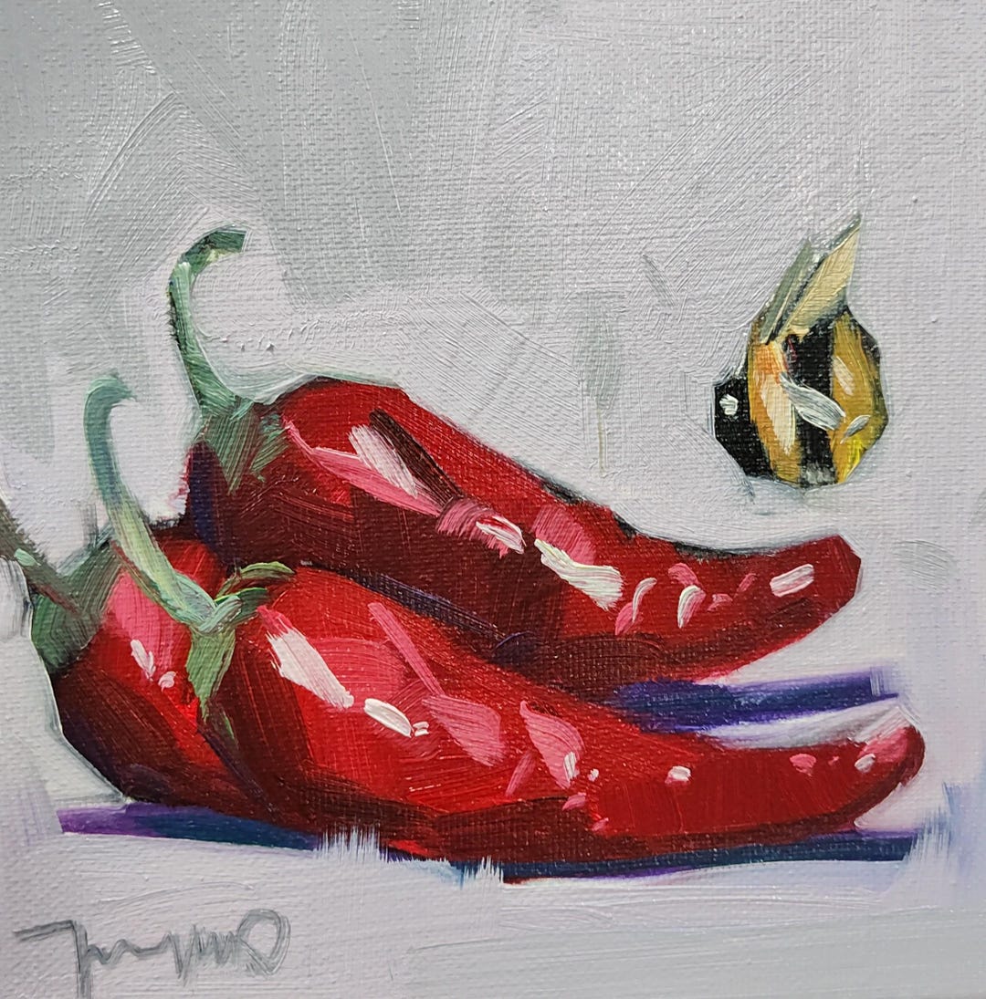 Jose Trujillo Large 16x16" Canvas Print Impressionist Red Chili Peppers ...