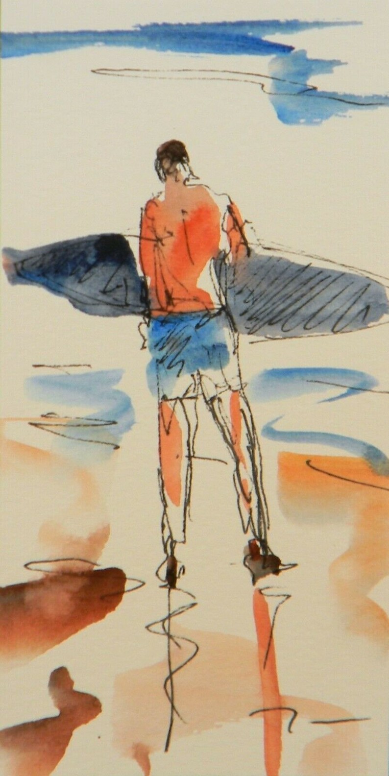 JOSE TRUJILLO ORIGINAL Watercolor Painting 3x6 Surfer Figure - Etsy