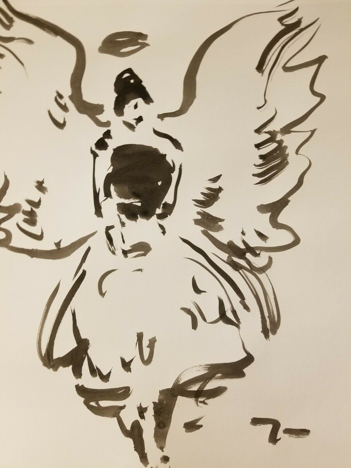 Collectible ABSTRACT Expressionism Ink Wash 14x17 Angel Figures JOSE ...