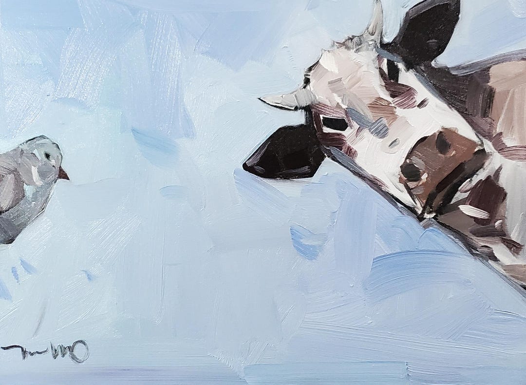 Cow Bird Funny Art PRINT of an Oil Painting by Artist Jose Trujillo ...