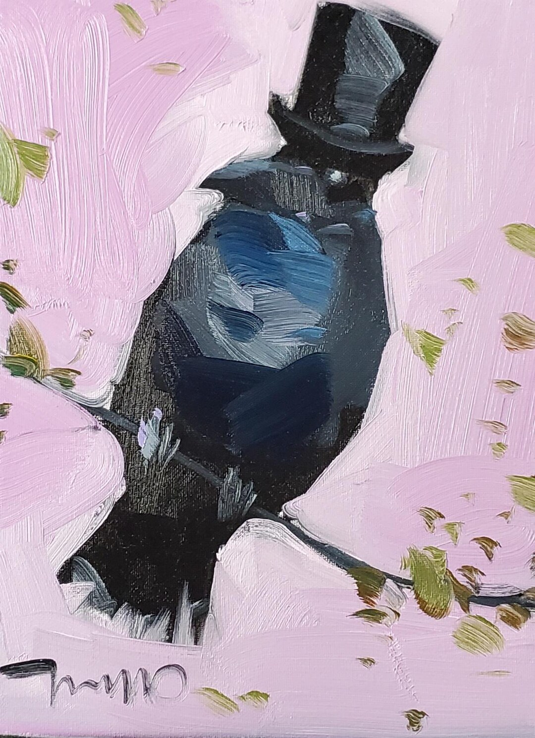 Jose Trujillo Large 16x20" Canvas Print Impressionist Black Bird and ...