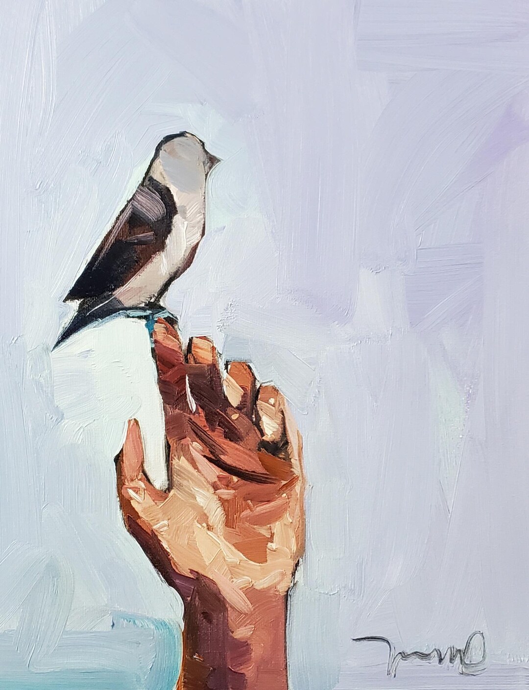 Hand Finch Bird Art PRINT of Oil Painting by Artist Jose Trujillo 16x20 ...