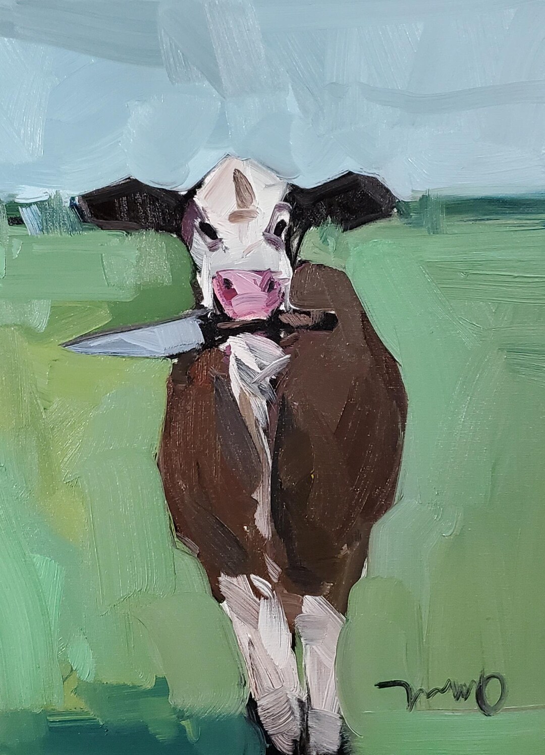 Cow With Knife Art PRINT of an Oil Painting by Artist Jose Trujillo ...