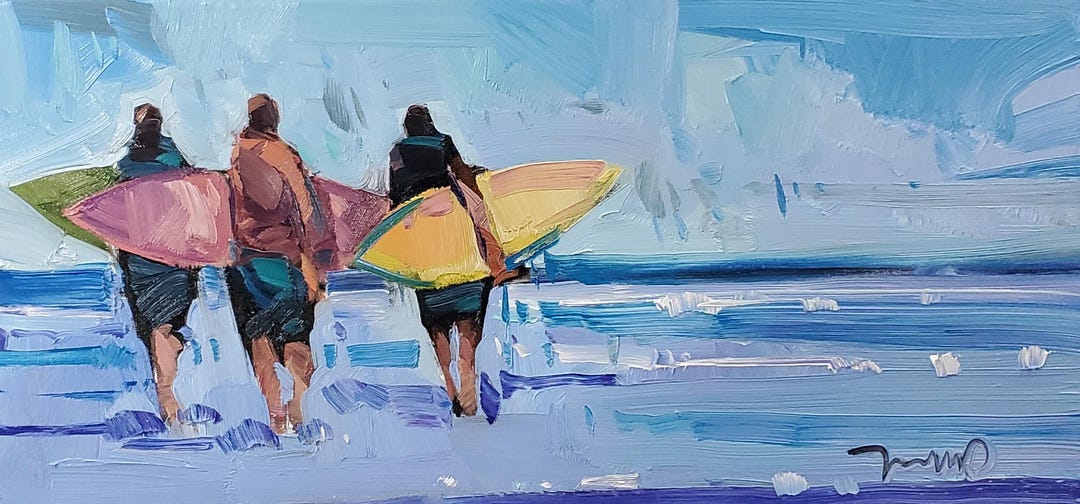 Surfers Surfing Sea Shore Art PRINT of Painting by Artist Jose Trujillo ...