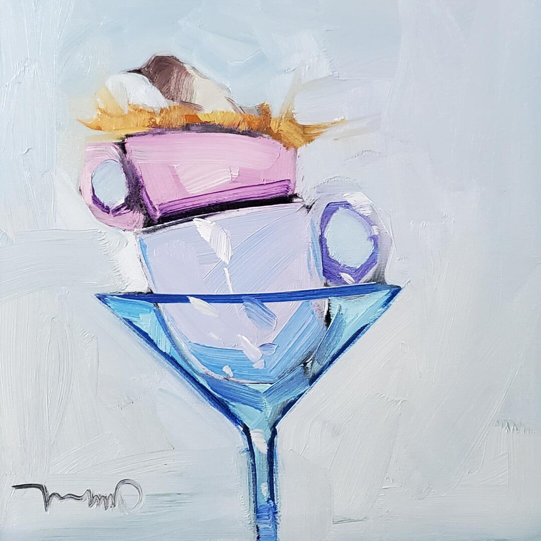 Martini Glass Teacups Bird Nest Art PRINT of Oil Painting by Artist ...