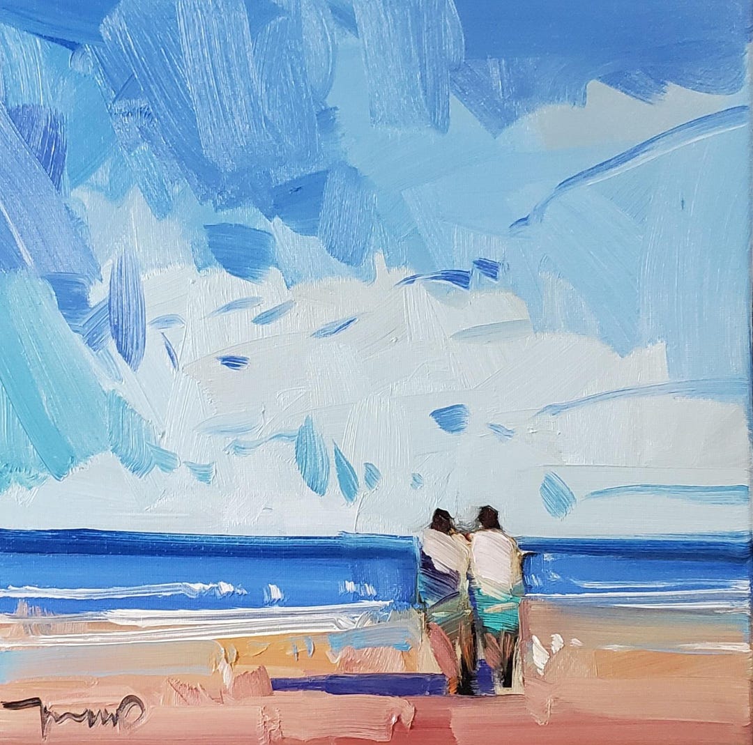 Shore Beach Minimalist Figures Walking Art PRINT Canvas by Artist Jose ...
