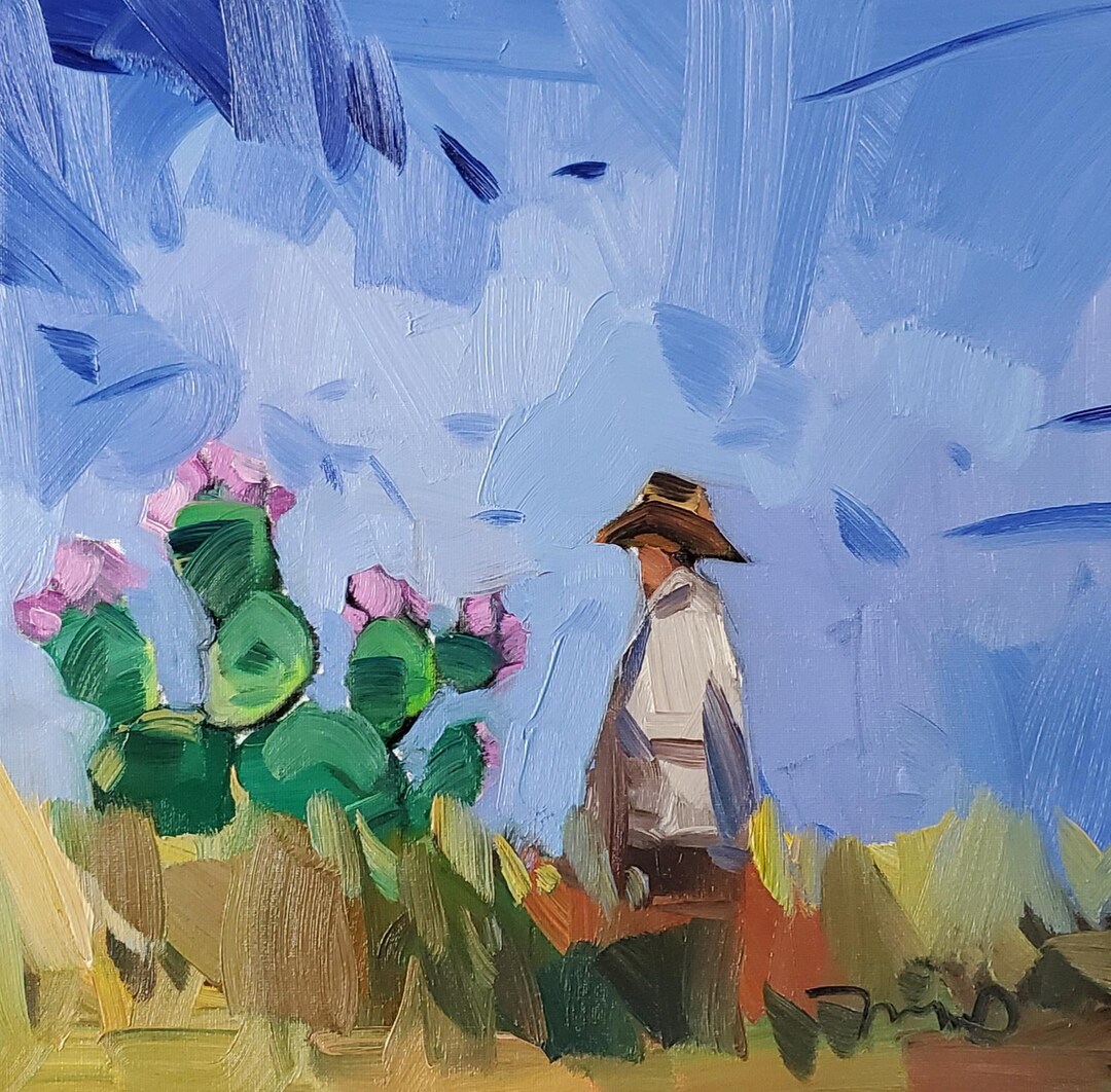 Cowboy Ranch Landscape Art PRINT of Painting by Impressionist Artist ...