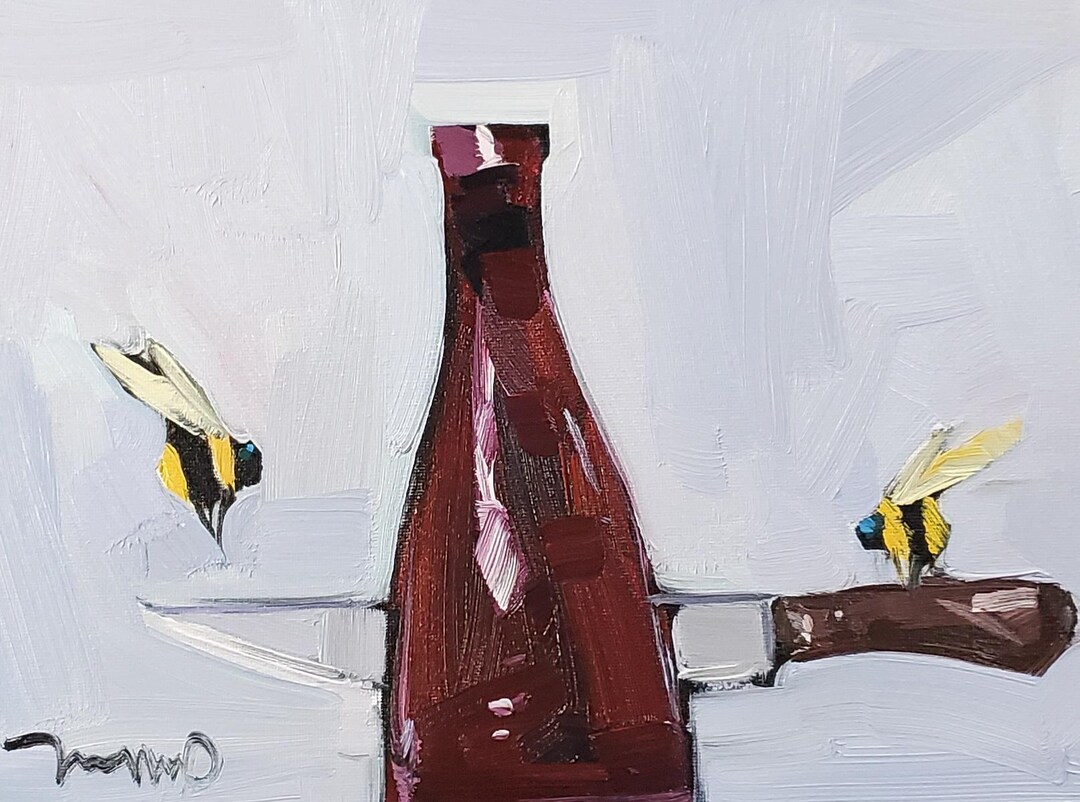 Bottle Knife Bees Art PRINT of a Oil Painting by Artist Jose Trujillo ...