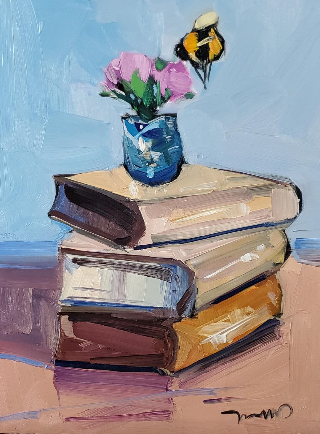 Books Small Still Life Art PRINT of Oil Painting by Artist Jose ...