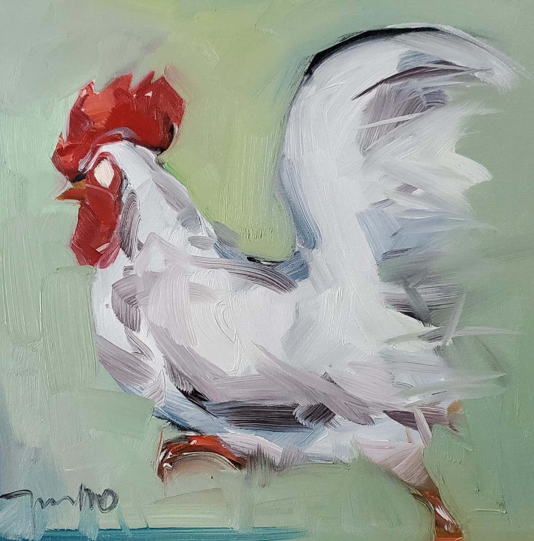 Jose Trujillo Large 16x16" Canvas Print Impressionist Running Chicken ...