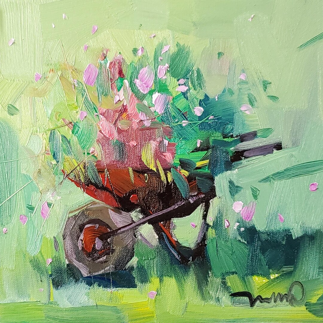 Garden Wheelbarrow Art PRINT of Painting by Artist Jose Trujillo 16x16 ...
