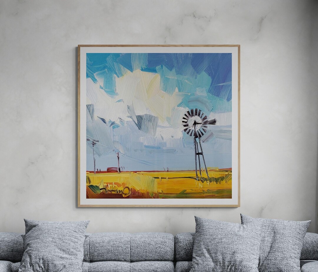 New 48x48 XL Windmill Ranch Farmland Art PRINT of Artwork by Artist ...