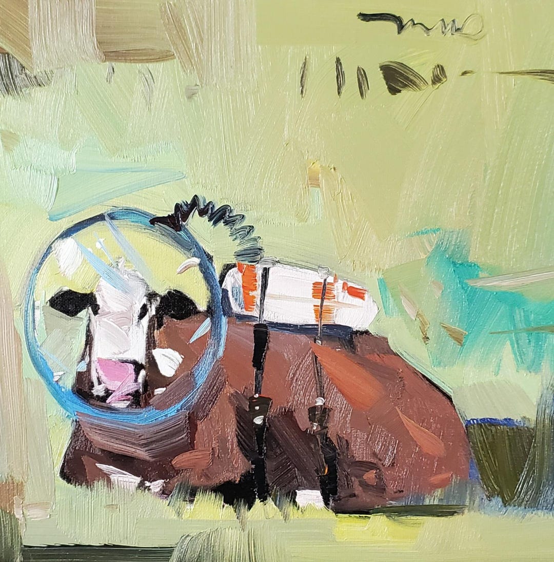 Cow Space Suit Art PRINT of Oil Painting by Artist Jose Trujillo 16x16 ...
