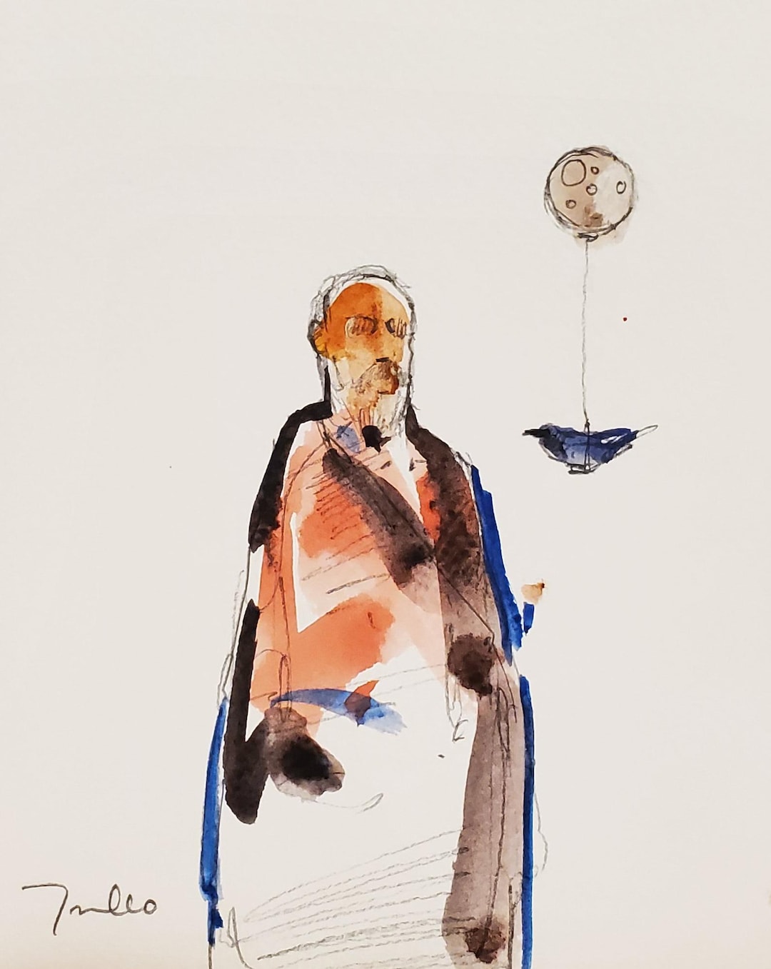 Philosopher Bird Art PRINT of Watercolor Painting by Artist Jose ...