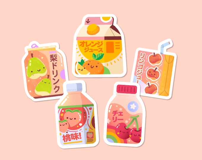 Fruit Drinks Cute Vinyl Sticker Pear Apple Cherry Orange Peach - Etsy