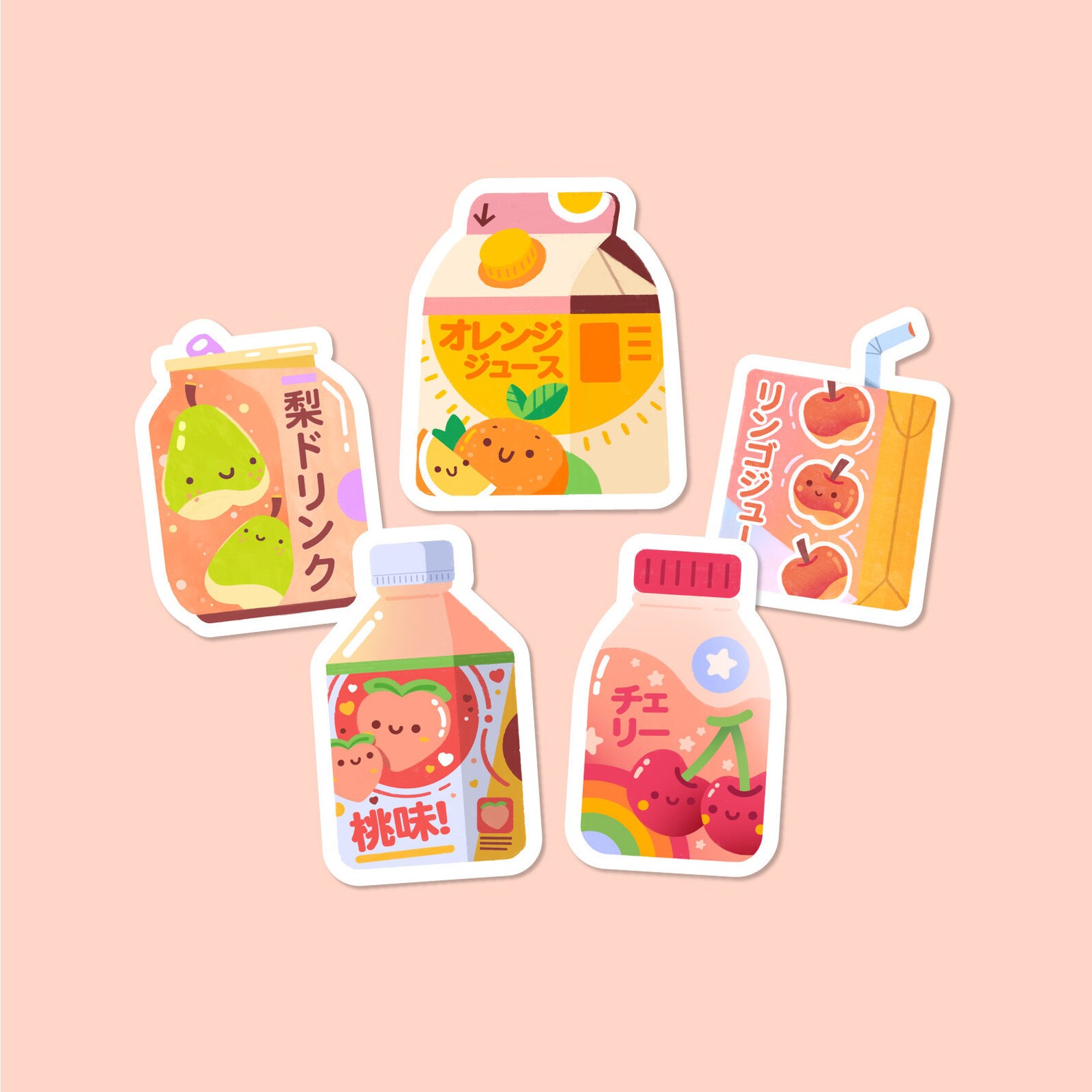 Fruit Drinks Cute Vinyl Sticker - Pear Apple Cherry Orange Peach - Etsy