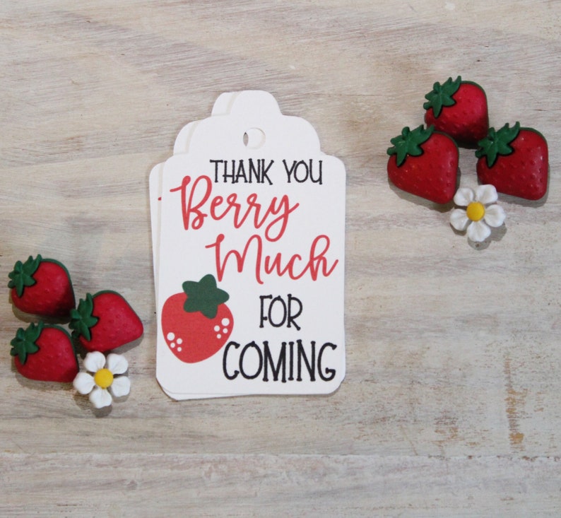 Thank You Berry Much Favor Tags Set of 12 Strawberry Gift | Etsy