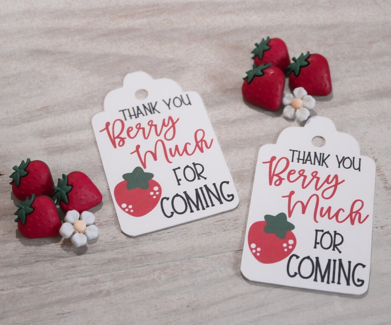 Thank You Berry Much Favor Tags Set of 12 Strawberry Gift | Etsy