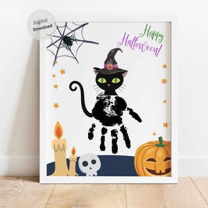 Halloween Craft Printable Black Cat Handprint Footprint Baby Toddler ...