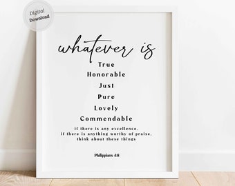 Philippians 4 8 Sign Whatever is True Wall Art Printable - Etsy