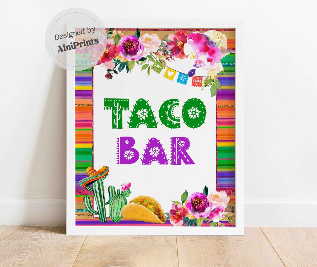 Printable Taco Bar Sign Fiesta Food Table Decoration Cactus Etsy