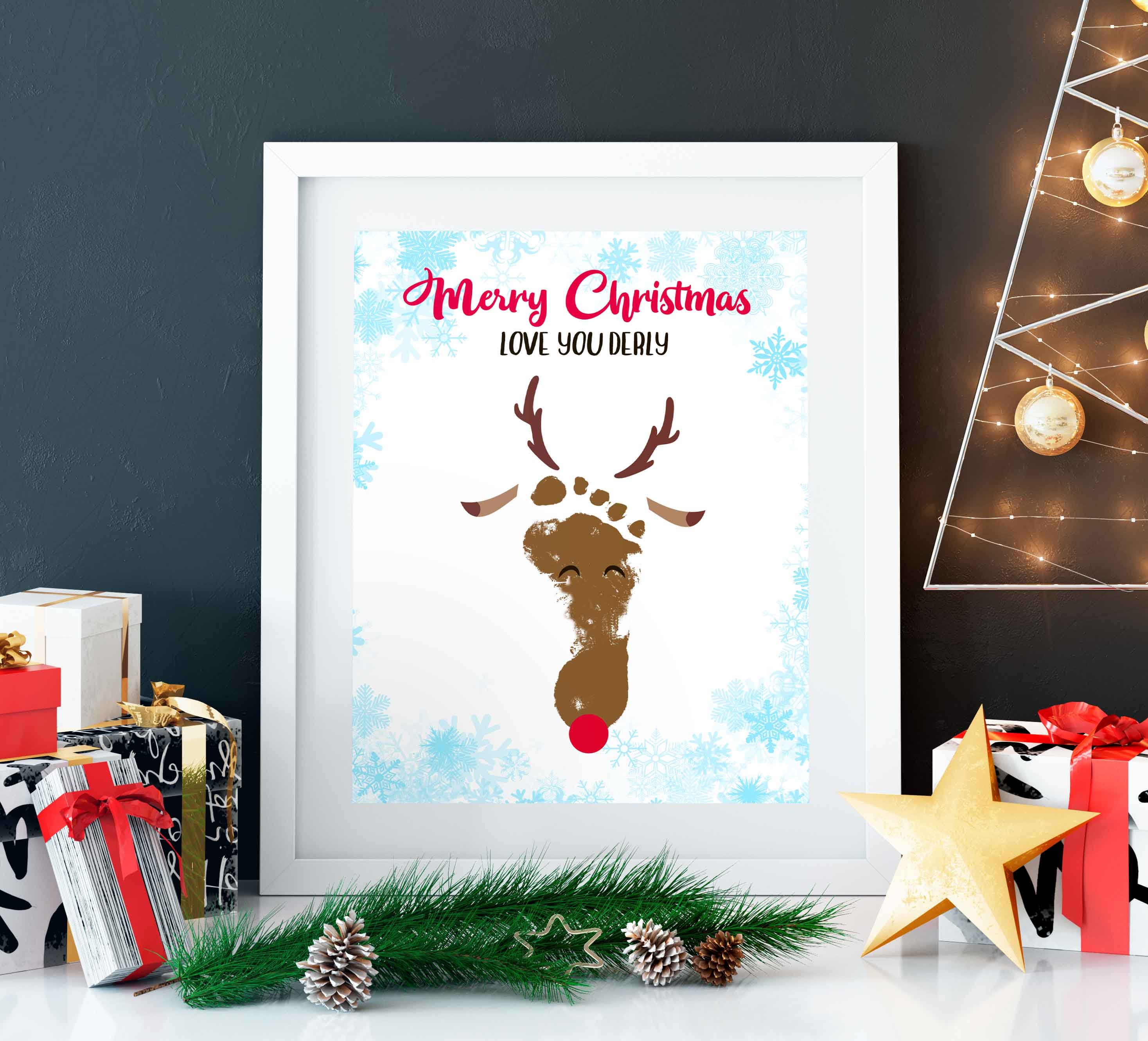 Christmas Footprint Reindeer Baby Christmas Handprint Art - Etsy