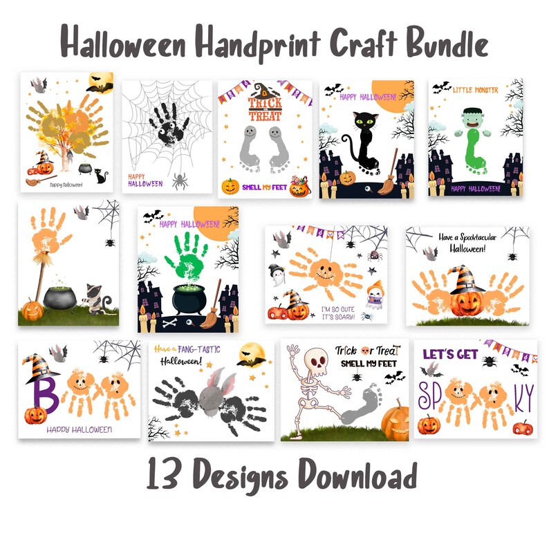 Halloween Handprint Footprint Art Craft Printable Set - Etsy
