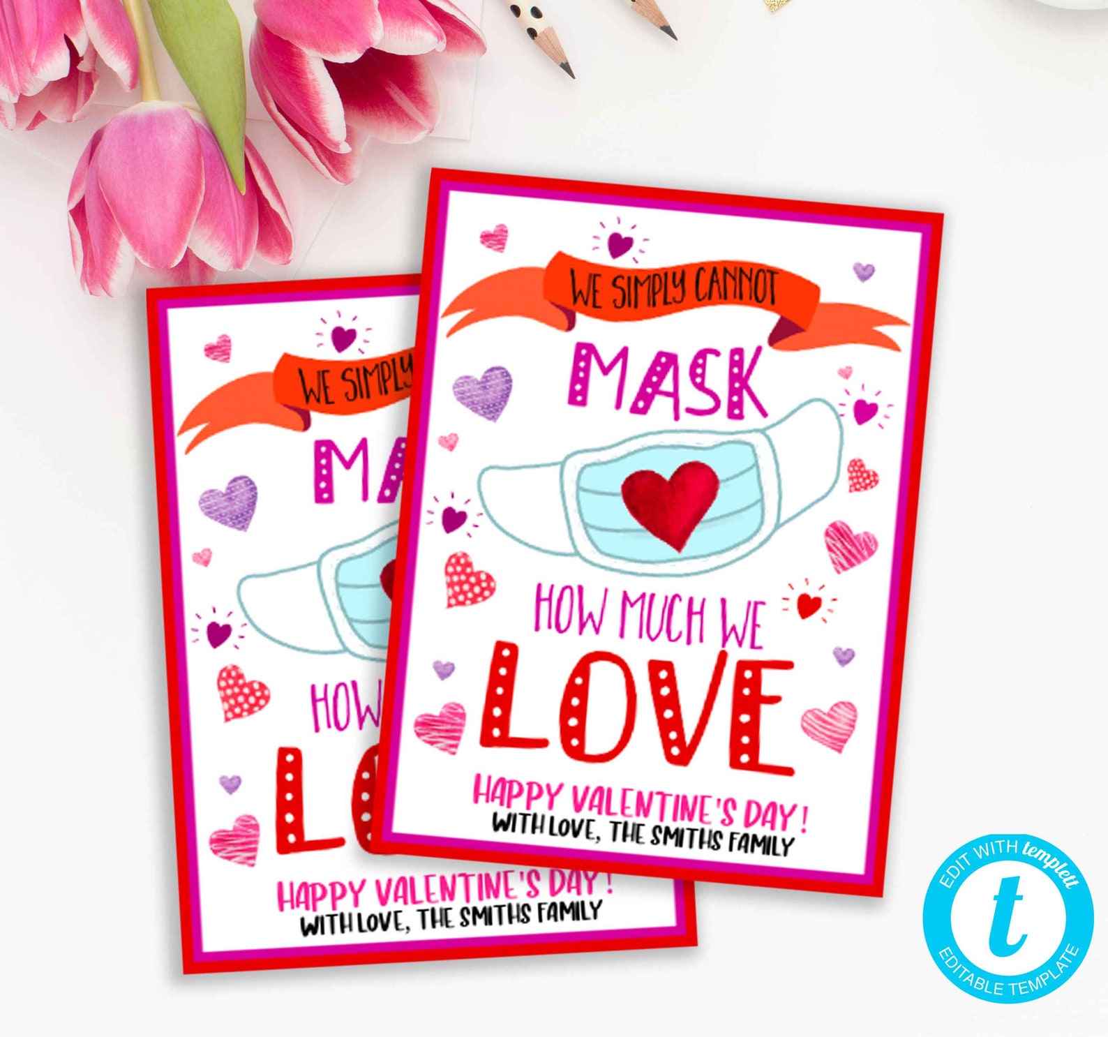Valentines Face Mask Gift Tag Can't Mask how much love | Etsy