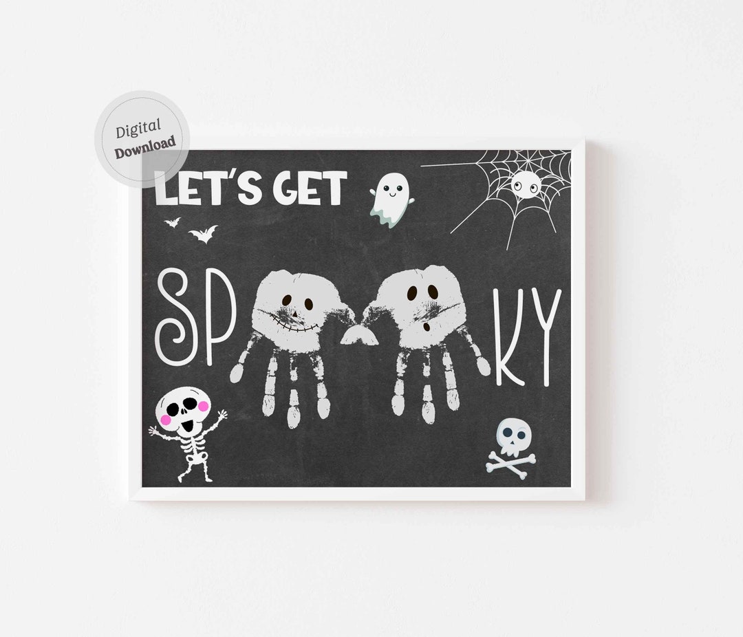 Handprint Ghost Halloween Let's Get Spooky Art Craft Printable Template ...